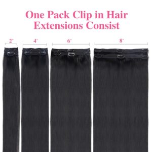 Mihugass Remy Hair Extensions Full and Thick 14 Inch Brazilian Silky Straight Clip in Human Hair for Black Women Natural Black 8pcs with 18Clips Per Set 120 Gram