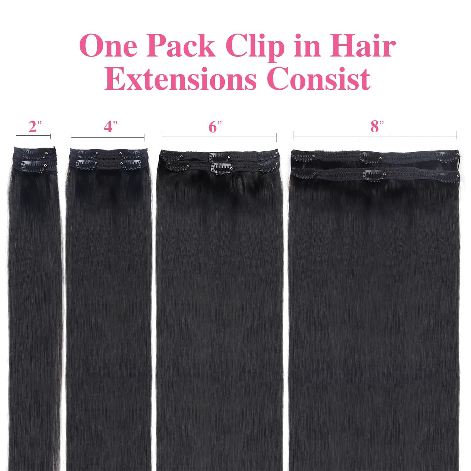 Mihugass Remy Hair Extensions Full and Thick 14 Inch Brazilian Silky Straight Clip in Human Hair for Black Women Natural Black 8pcs with 18Clips Per Set 120 Gram