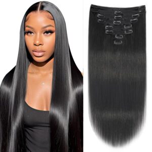 mihugass remy hair extensions full and thick 14 inch brazilian silky straight clip in human hair for black women natural black 8pcs with 18clips per set 120 gram