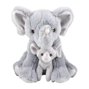 mom and baby stuffed animals for boys & girls, safari baby shower decorations, nursery decor, zoo animals for toddlers, quality realistic toy for kids, cute, soft, huggable, squeezable (9.5" elephant)