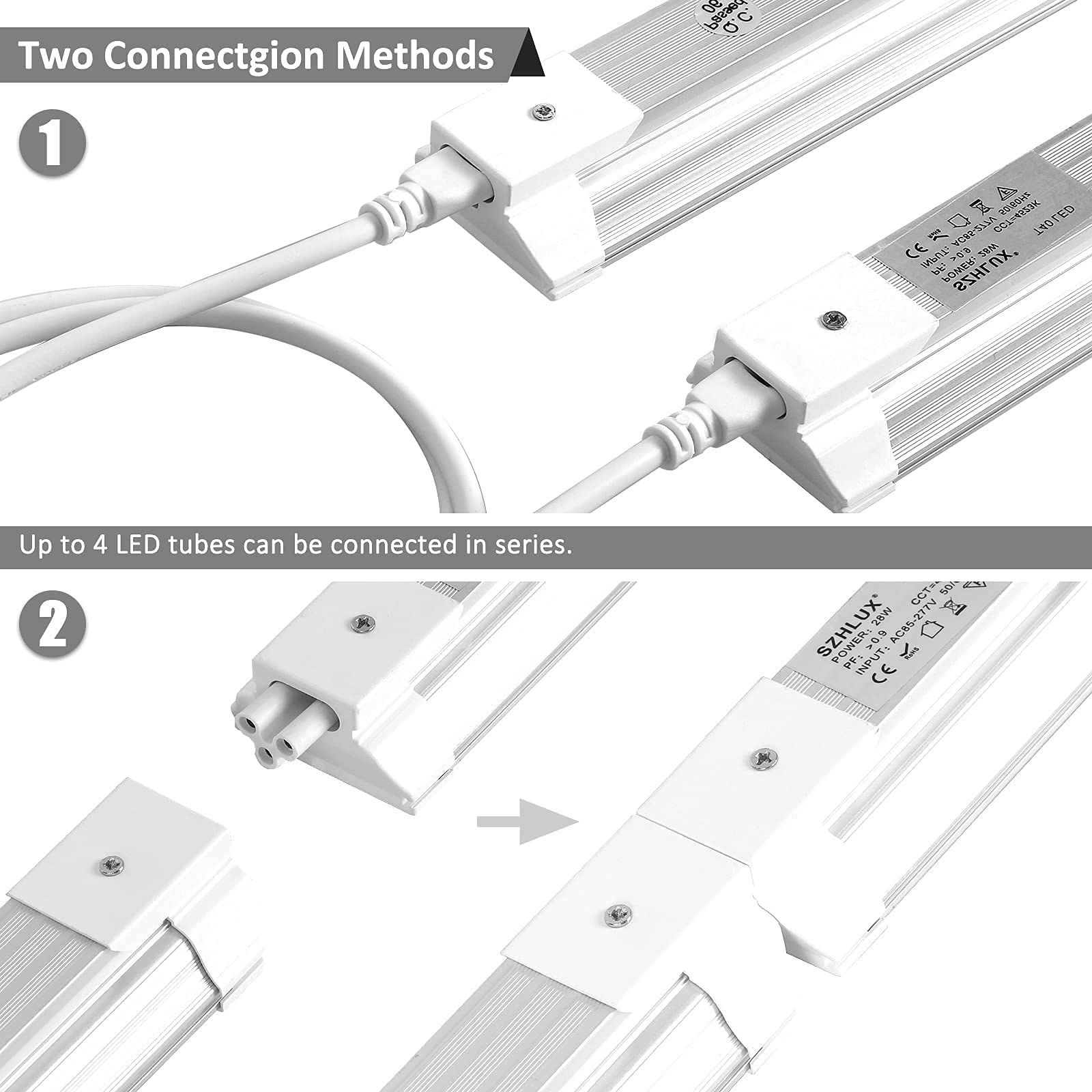 SZHLUX 4FT Led Shop Light for Garage, (50W x 4 Pack)5000K 7000LM Linkable Super Bright Led Garage Lights, Basement Warehouse Workshop Work Ceiling Panel Fluorescent Strip Daylight Bulbs Fixtures