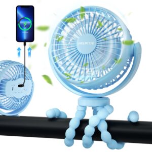 stroller fan, used as power bank, 42hrs 8000mah rechargeable battery operated fan, small clip on fans for baby stroller, car seat, bed, golf cart, beach, peloton bike, portable fan for travel, camping