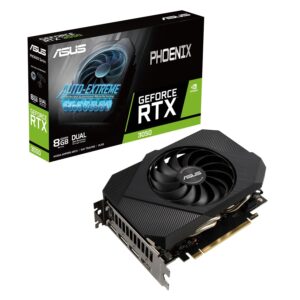 asus phoenix nvidia geforce rtx 3050 gaming graphics card - pcie 4.0, 8gb gddr6 memory, hdmi 2.1, displayport 1.4a, axial-tech fan design, protective backplate, dual ball fan bearings, auto-extreme