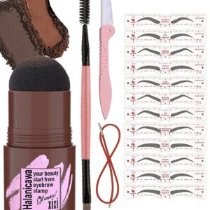 Eyebrow Stamp & 30 Eyebrow Stencils Kit, One Step Eyebrow Shaping Kit, Professional Brow Powder Stamp, Waterproof Long-Lasting Eyebrow Definer Makeup(Light Brown)