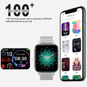 Smart Watch(Bluetooth Answer and Make Call),1.69" Sports Smartwatch for Android iOS Phones IP67 Waterproof Men Women Fitness Tracker Watches with Blood Oxygen Heart Rate Sleep Monitor (Silver+Grey)