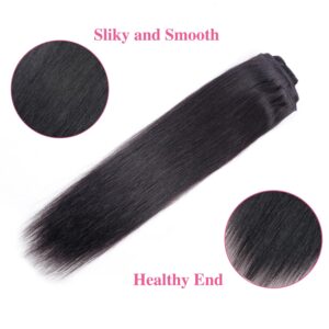 Mihugass Remy Hair Extensions Full and Thick 14 Inch Brazilian Silky Straight Clip in Human Hair for Black Women Natural Black 8pcs with 18Clips Per Set 120 Gram