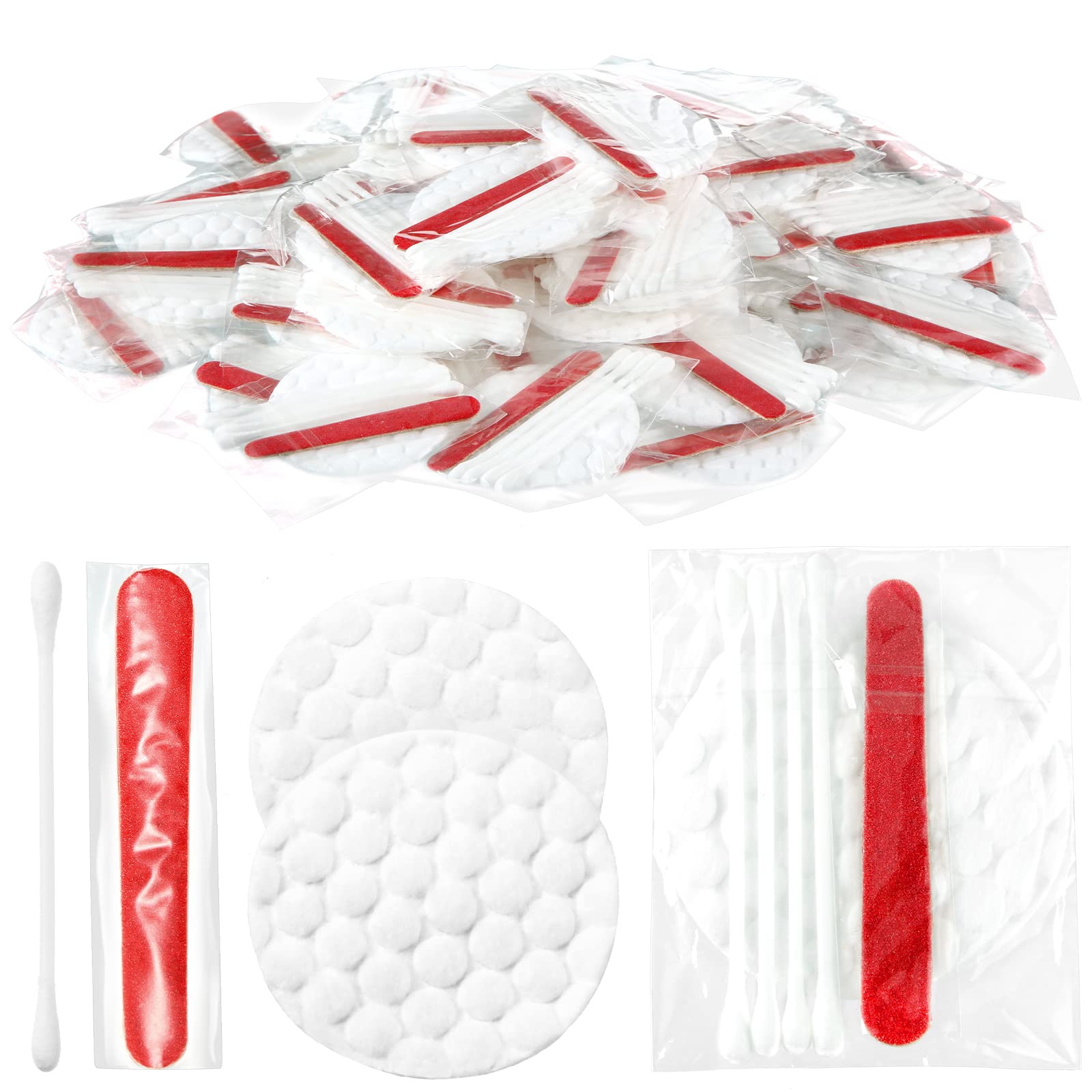 Tondiamo 100 Pieces Hotel Vanity Kit Individually Wrapped Hotel Amenities Disposable Travel Size Hospitality Supplies, Each Includes 2 Cotton Pads 4 Cotton Swabs Nail File for Motels Makeup Toiletry