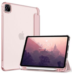 kenke new ipad pro 11 inch case 4th/3rd/2nd/1st generation 2022/2021/2020/2018 support 2nd pencil charge with built-in left side pencil holder, hard frosted back cover & colored edge (pink)