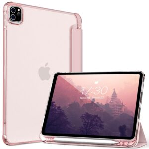 Kenke New iPad Pro 11 Inch Case 4th/3rd/2nd/1st Generation 2022/2021/2020/2018 Support 2nd Pencil Charge with Built-in Left Side Pencil Holder, Hard Frosted Back Cover & Colored Edge (Pink)