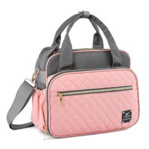 crossbody small diaper bag, cute mini baby diaper tote bags with insulated pockets for traveling outdoor parent, pink & gray