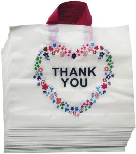 inkalfa 24 pcs beige thank you bags,gift bags with soft loop handle,plastic bags boutique bags,size:15"x12"x3"（38 * 30 * 8cm 2.8 mil.