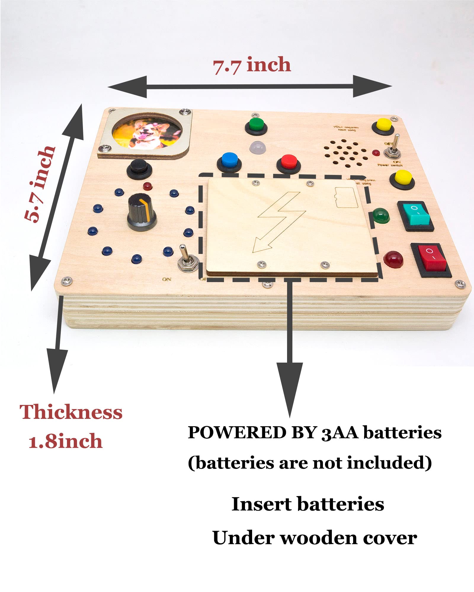 LED Light Montessori Busy Board Button Switch Baby Musical Toys Gift for Kids Baby Electronic Learning Sensory Board Educational Activity Board Wooden Fidget Board Toy