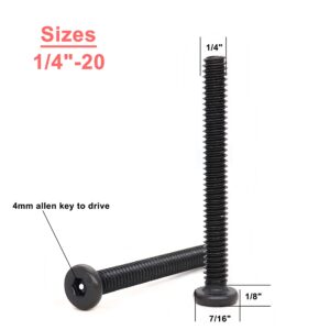 cSeao 12pcs Black 1/4-20 x 2 Socket Cap Screws Allen Head Bolts with One Hex Key