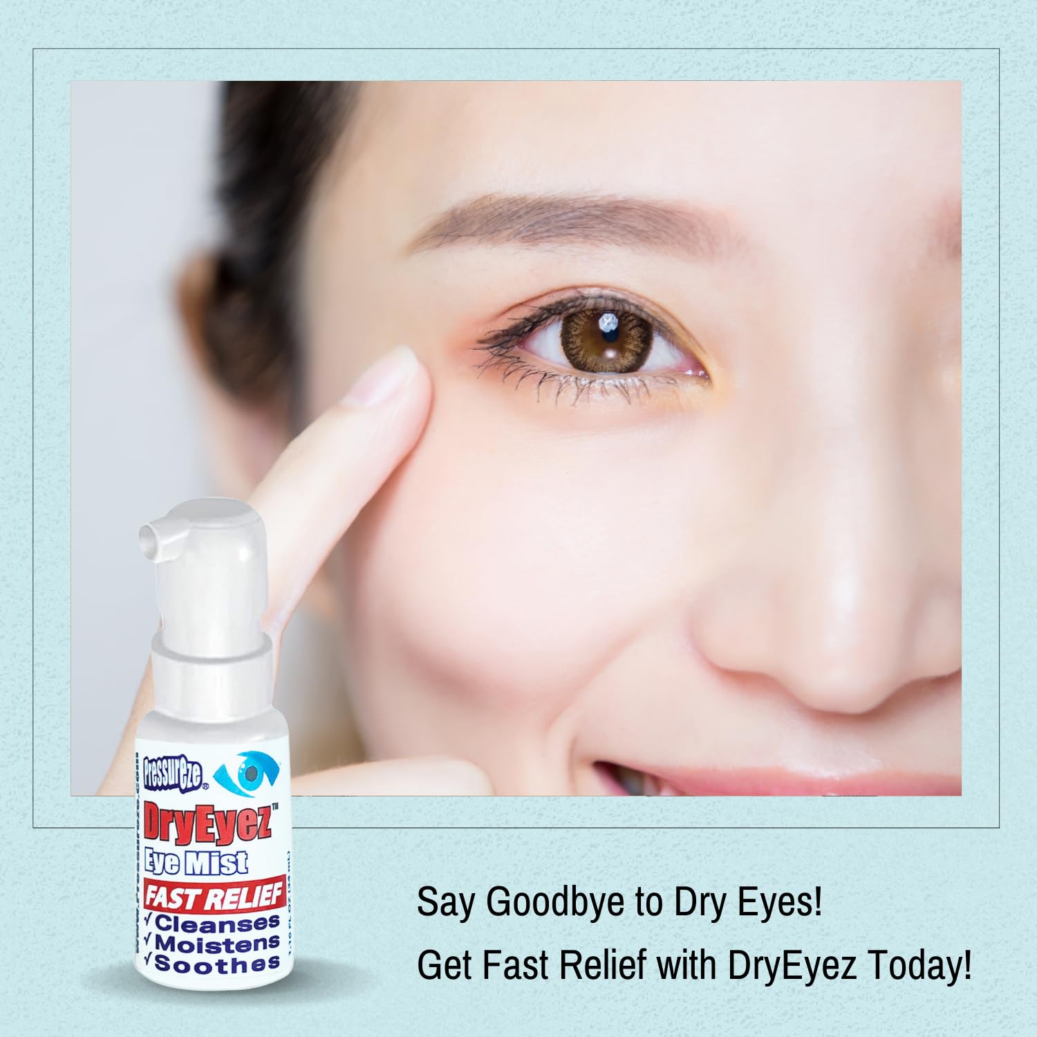 Pressureze DryEyez Natural Eye Relief for Sensitive Eyes. Dry Eyes, Sore Eyes, Irritated Eyes, Preservative-Free, Sterile. Cleanses, Moistens, Soothes 33ml, Made in USA (Pack of 1)