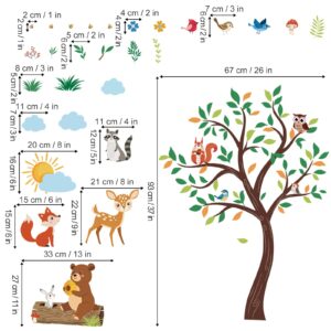 wondever Forest Animals Tree Wall Stickers Bear Deer Peel and Stick Wall Art Decals for Baby Nursery Kids Bedroom Playroom