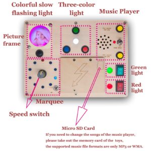 LED Light Montessori Busy Board Button Switch Baby Musical Toys Gift for Kids Baby Electronic Learning Sensory Board Educational Activity Board Wooden Fidget Board Toy