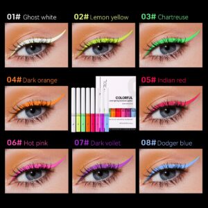 Kusslippe 8 Colors Neon Liquid Eyeliner Set, Long Lasting Colorful UV Glow Rainbow Matte Eyeliner Pen For Body Face Painting, 8 Count (Pack of 1)