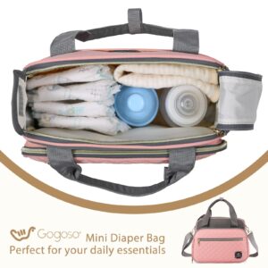 Crossbody Small Diaper Bag, Cute Mini Baby Diaper Tote Bags with Insulated Pockets for Traveling Outdoor Parent, Pink & Gray