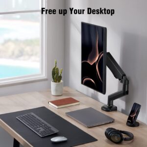 Irongear Single Monitor Arm, Adjustable Gas Spring Monitor Desk Stand, VESA Mount with C Clamp, Grommet Mounting Base, Fit for 13-32" Computer Displays, Holds Up to 17.6 lbs, Swivel Tilt Rotation Arm