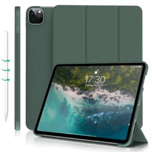 kenke ipad pro 11 inch case 4th/3rd/2nd/1st generation 2022/2021/2020/2018 2nd pencil magnetic attachment without pencil holder soft slim tpu cover auto wake/sleep (dark green)