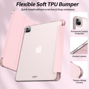 Kenke New iPad Pro 11 Inch Case 4th/3rd/2nd/1st Generation 2022/2021/2020/2018 Support 2nd Pencil Charge with Built-in Left Side Pencil Holder, Hard Frosted Back Cover & Colored Edge (Pink)