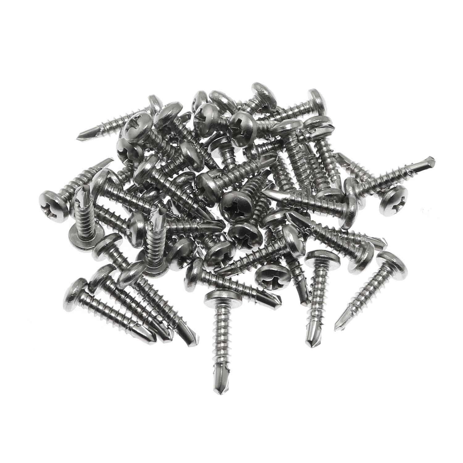 Maxmoral 50PCS 304 Stainless Screws, Self Tapping Screws, 6 x 5/8'' Pan Head Screws, Pan Head Self Drilling Screws, Self-Tapping Sheet Metal Tek Screws