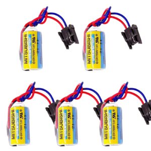 baobute 5pcs mr-bat er17330v 3.6v 1700mah plc replacement battery with plug non-rechargeable for a6bat fanuc cnc system power, 17*35mm