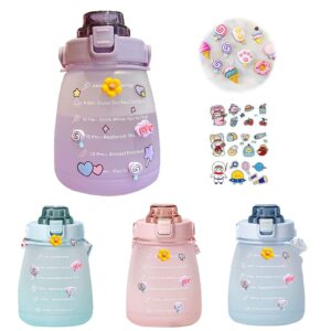 boqq glitz big belly bottle 1.4l, big belly water bottle, water bottles with times to drink, with straw, shoulder strap and 3d stickers (purple)