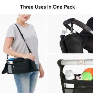 Momcozy Universal Baby Stroller Organizer Classic Black and Non-Slip Upgrade, Multipurpose Bag, Insulated Cup Holder, Waterproof Durable, Easy Carry, Alternative Replacement (2-Pack)