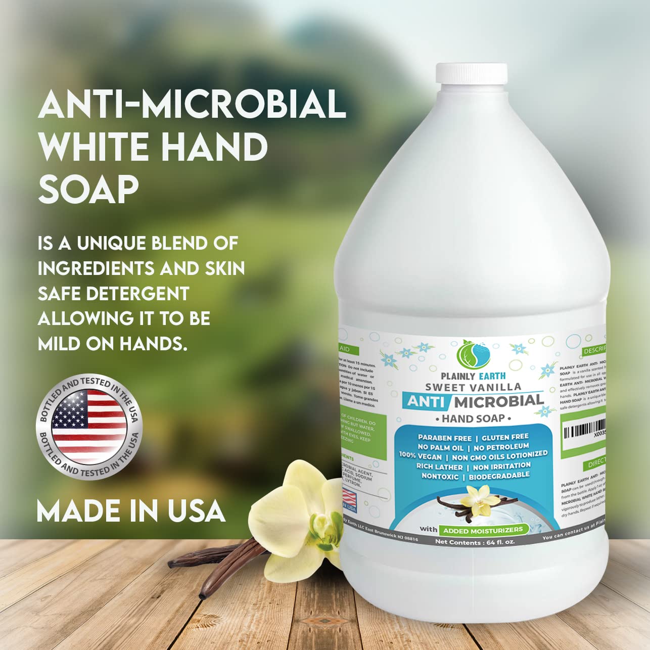 Plainly Earth Antimicrobial Liquid Hand Soap (64 Oz) - Antibacterial Soap Refill - Hand Soap Refill Bottle - Cruelty Free Moisturizing Soap, Sweet Vanilla