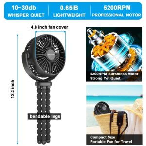 Stroller Fan, Used As Power Bank, 42Hrs 8000mAh Rechargeable Battery Operated Fan, Small Clip On Fans For Baby Stroller, Car Seat, Bed, Golf Cart, Beach, Peloton Bike, Portable Fan for Travel, Camping