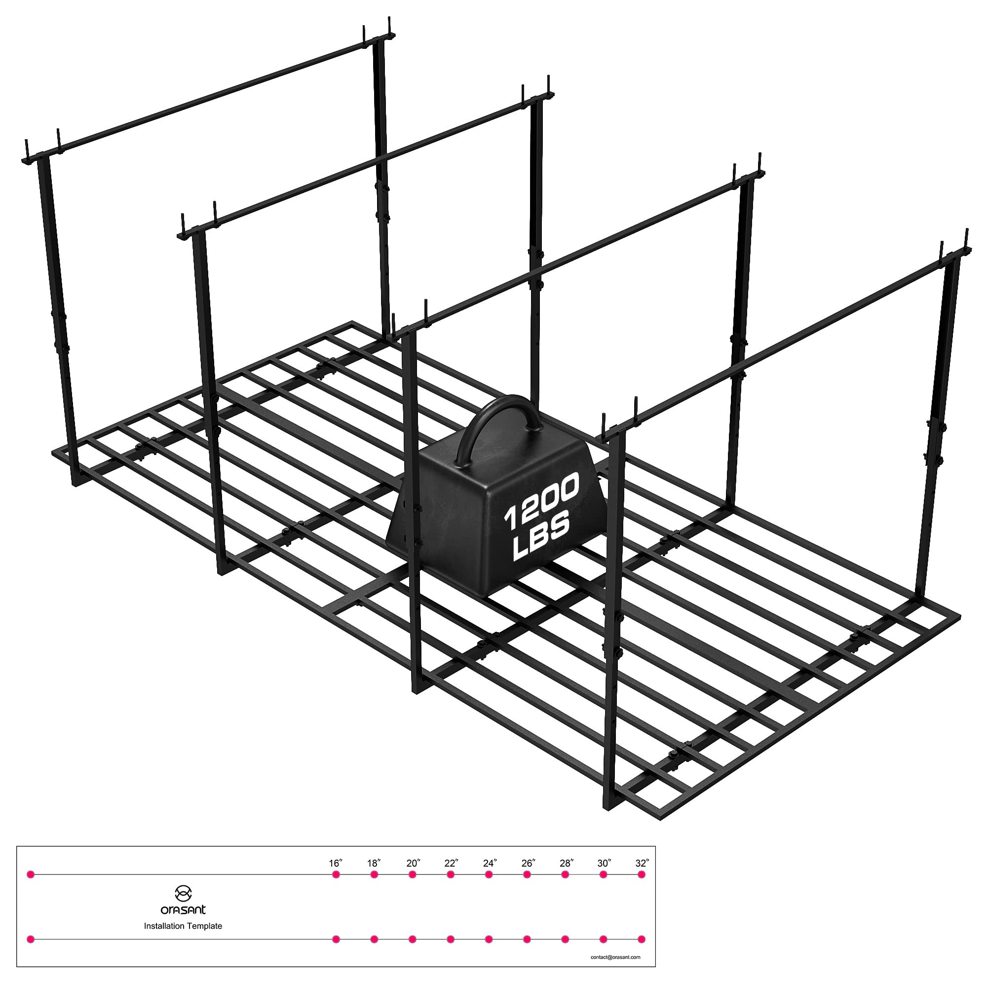 ORASANT 8x4FT Overhead Garage Storage Rack, Adjustable Ceiling Garage Rack With Flexible Studs Spacing, Heavy Duty Gauge Steel, Easy Installation, 96" Length x 48" Width