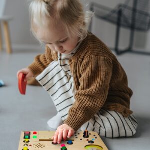 LED Light Montessori Busy Board Button Switch Baby Musical Toys Gift for Kids Baby Electronic Learning Sensory Board Educational Activity Board Wooden Fidget Board Toy