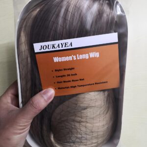 JOUKAYEA Long Ombre Brown Blonde Wig for White Black Women, Synthetic Straight Highlight Dirty Blond Wig with Dark Roots, Golden Hispanic Ladies Realistic Natural Looking Hair Replacement Wigs