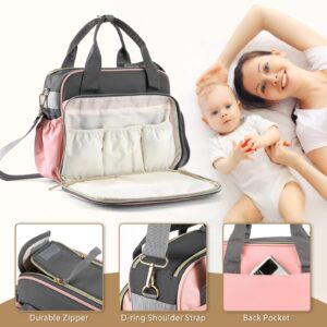 Crossbody Small Diaper Bag, Cute Mini Baby Diaper Tote Bags with Insulated Pockets for Traveling Outdoor Parent, Pink & Gray