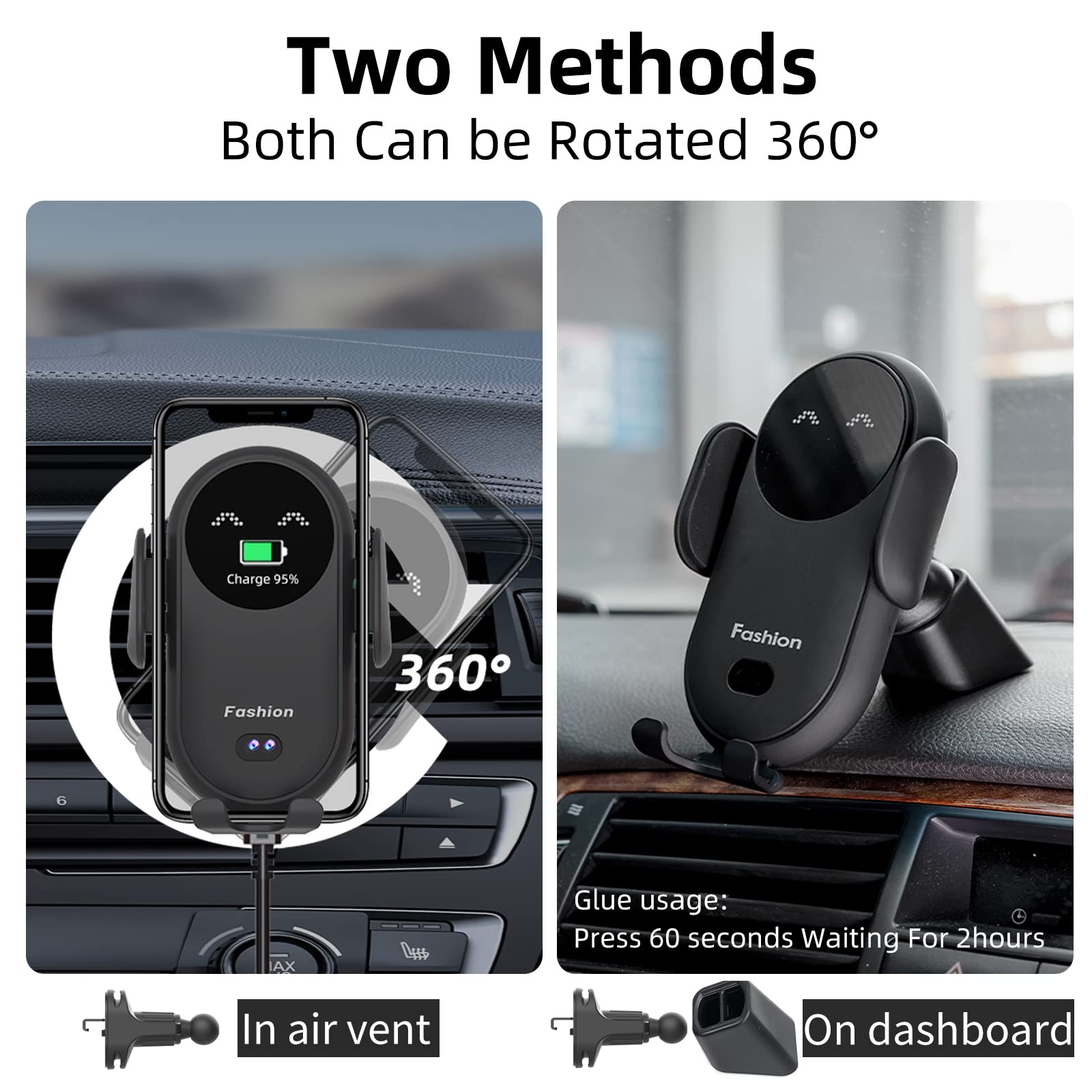 Wireless Car Charger Smart Wireless Auto-Sensor Car Phone Holder Charger, Car Phone Holder Mount Wireless Fast Charging for iPhone 14/14 Pro/13/13 Pro/12/12 Pro/11/11Pro,Samsung S22/S21/S20(Black)