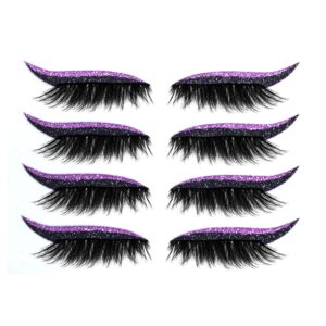 False Eyelashes Fake Mink Lashes 4 Pairs/Set Eyeliner Sticker Reusable Colorful Beauty Fashion Eyelid Line Sticker Eyelash Extension Kit Natural Eye Fake Lashes for Women's Make Up -Black