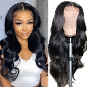 oriole 4x4 body wave hd transparent lace front wigs human hair glueless wigs for black women pre plucked 150% density brazilian virgin lace closure wigs with baby hair natural color (16 inch)