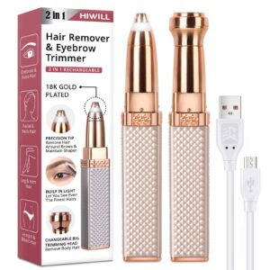 eyebrow trimmer & facial hair removal for women, 2 in 1 eyebrow razor and painless hair shaver rechargeable for face peach fuzz, eyebrow, lips, body, chin, arms with built-in led light (rose gold)