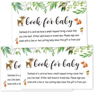 giftideaworkshop 50 pack books for baby shower request cards, woodland floral books for baby insert cards, baby shower invitation inserts, bring a book instead of a card., green, 3.5 x 2 inch