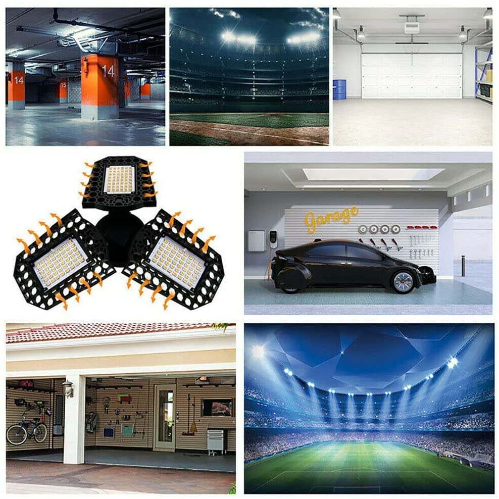 EZONEDEAL 2-Pack LED Garage Light 60W Garage Lighting - 7200LM 6000K LED Deformable Garage Ceiling Lights, LED Shop Light with Adjustable Multi-Position Panels, LED Glow Light for Garage, Workshop