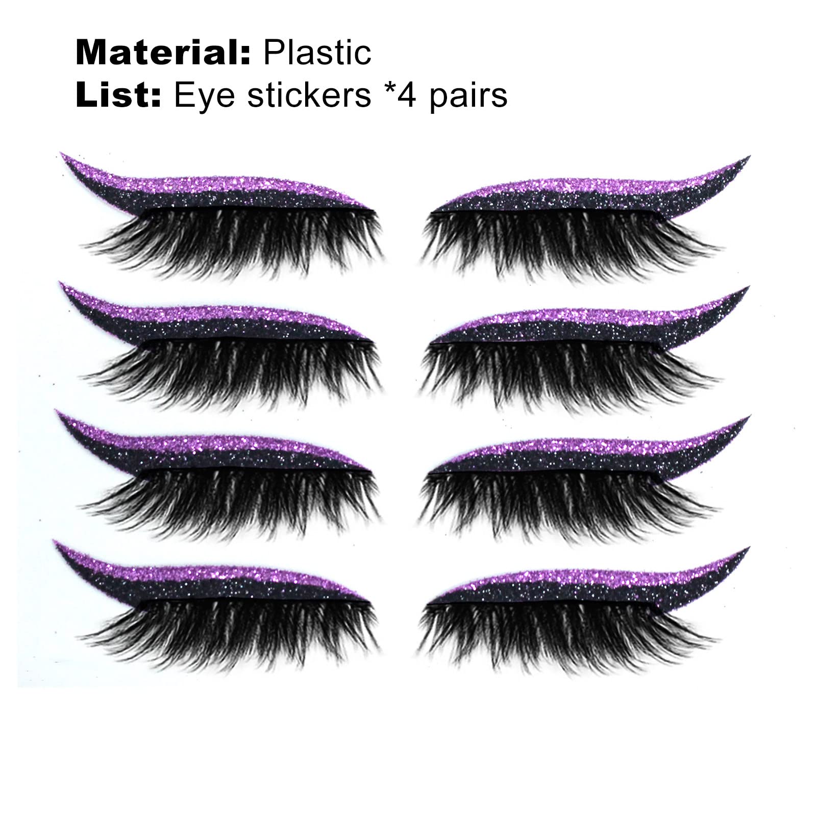 False Eyelashes Fake Mink Lashes 4 Pairs/Set Eyeliner Sticker Reusable Colorful Beauty Fashion Eyelid Line Sticker Eyelash Extension Kit Natural Eye Fake Lashes for Women's Make Up -Black