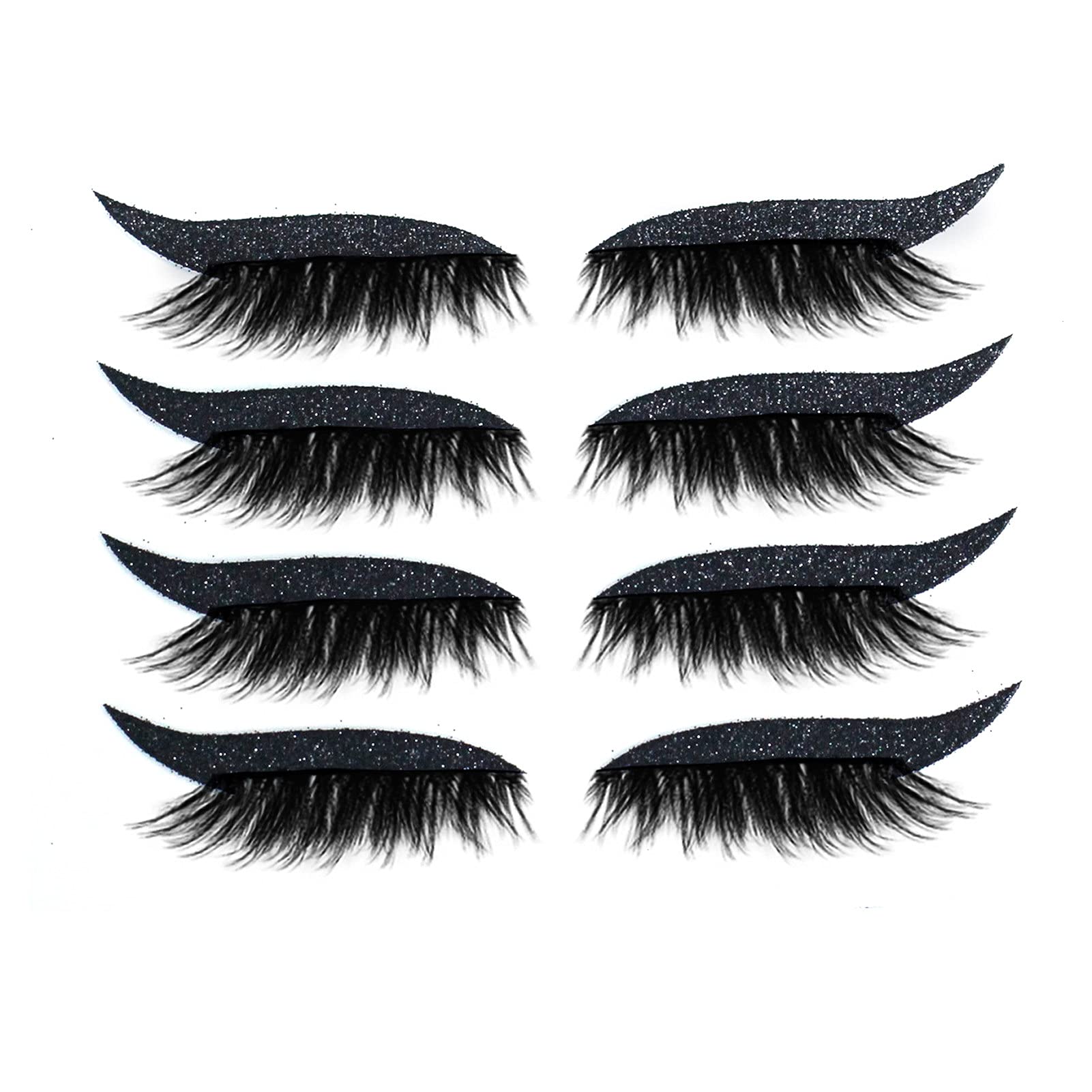 False Eyelashes Fake Mink Lashes 4 Pairs/Set Eyeliner Sticker Reusable Colorful Beauty Fashion Eyelid Line Sticker Eyelash Extension Kit Natural Eye Fake Lashes for Women's Make Up -Black