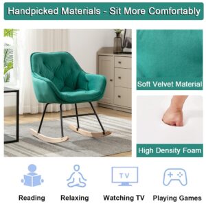 Compact Velvet Rocking Chair, Comfy Accent Rocker Chair for Babies Nursery, Upholstered Glider for Bedroom, Living Room (Emerald Green)