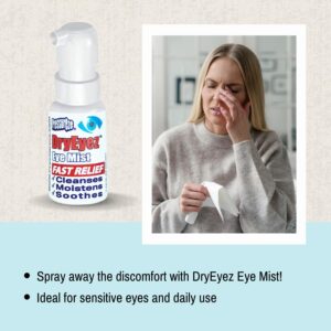 Pressureze DryEyez Natural Eye Relief for Sensitive Eyes. Dry Eyes, Sore Eyes, Irritated Eyes, Preservative-Free, Sterile. Cleanses, Moistens, Soothes 33ml, Made in USA (Pack of 1)