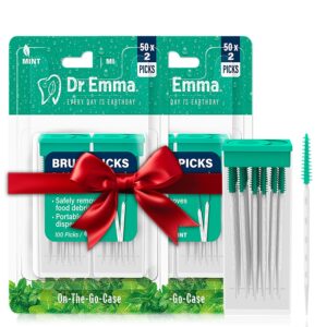 dr. emma brush picks rubberized brush mint brush picks, 2 packs, 100 picks/pack