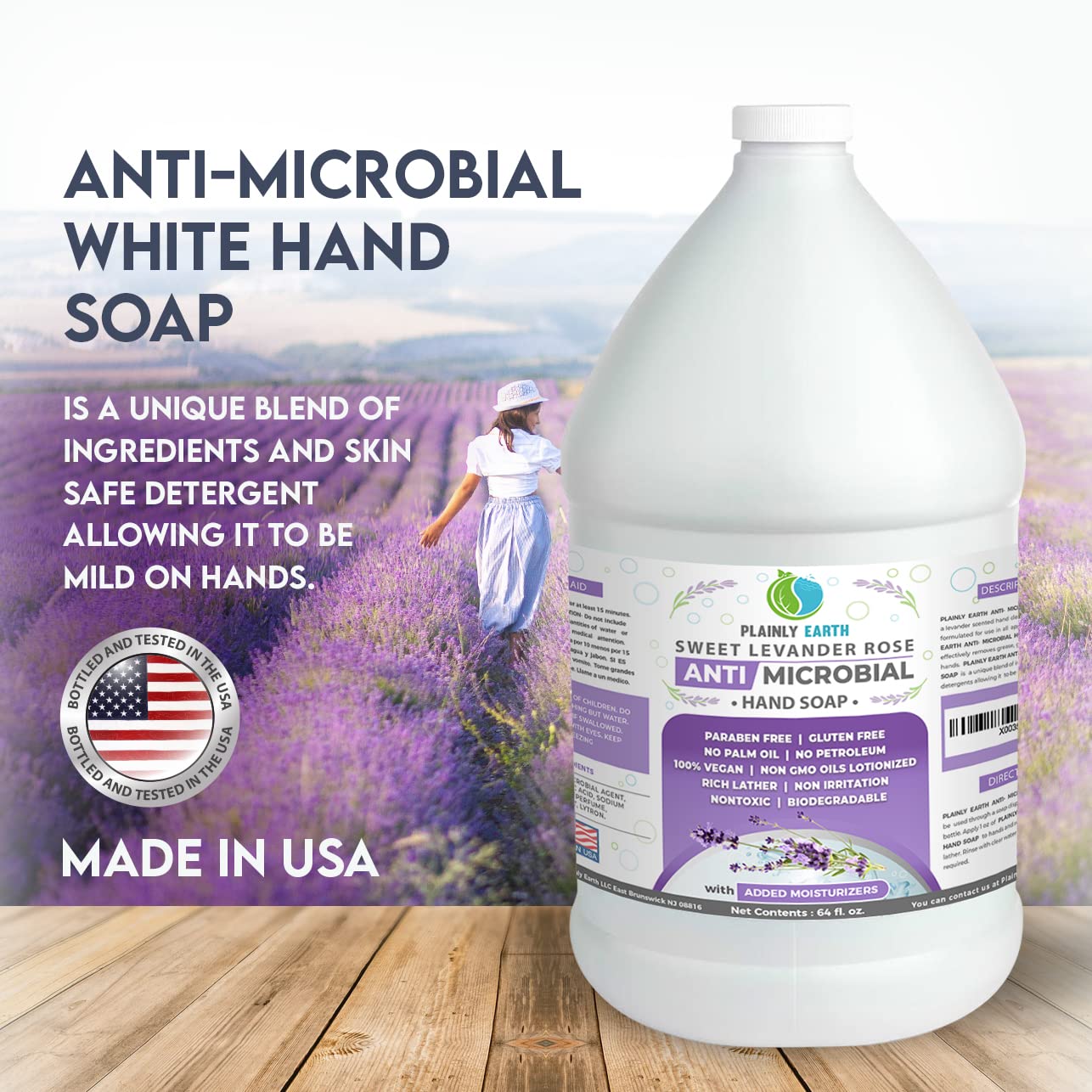 Plainly Earth Antimicrobial Liquid Hand Soap (64 Oz) - Antibacterial Soap Refill - Hand Soap Refill Bottle - Cruelty Free Moisturizing Soap, Sweet Lavender Rose