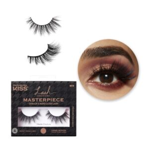 kiss lash couture masterpiece fake eyelashes style 02, ‘haute couture’, one-of-a-kind luxe lash, hand woven faux mink synthetic false eyelashes, 1 pair