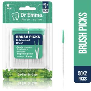 Dr. Emma Brush Picks Rubberized Brush Mint Brush Picks, 2 Packs, 100 Picks/Pack