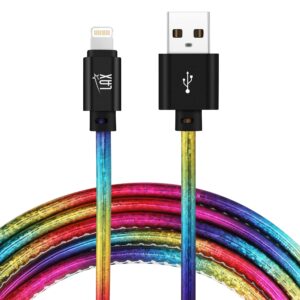 lax [apple mfi certified] fast charger iphone lightning cable, iphone cord compatible with iphone 14/13 /12/11 pro max/xs max/xr/xs/x/8/7 /6s /6 /se /5s /ipad, ipod & more - (10ft-rainbow)